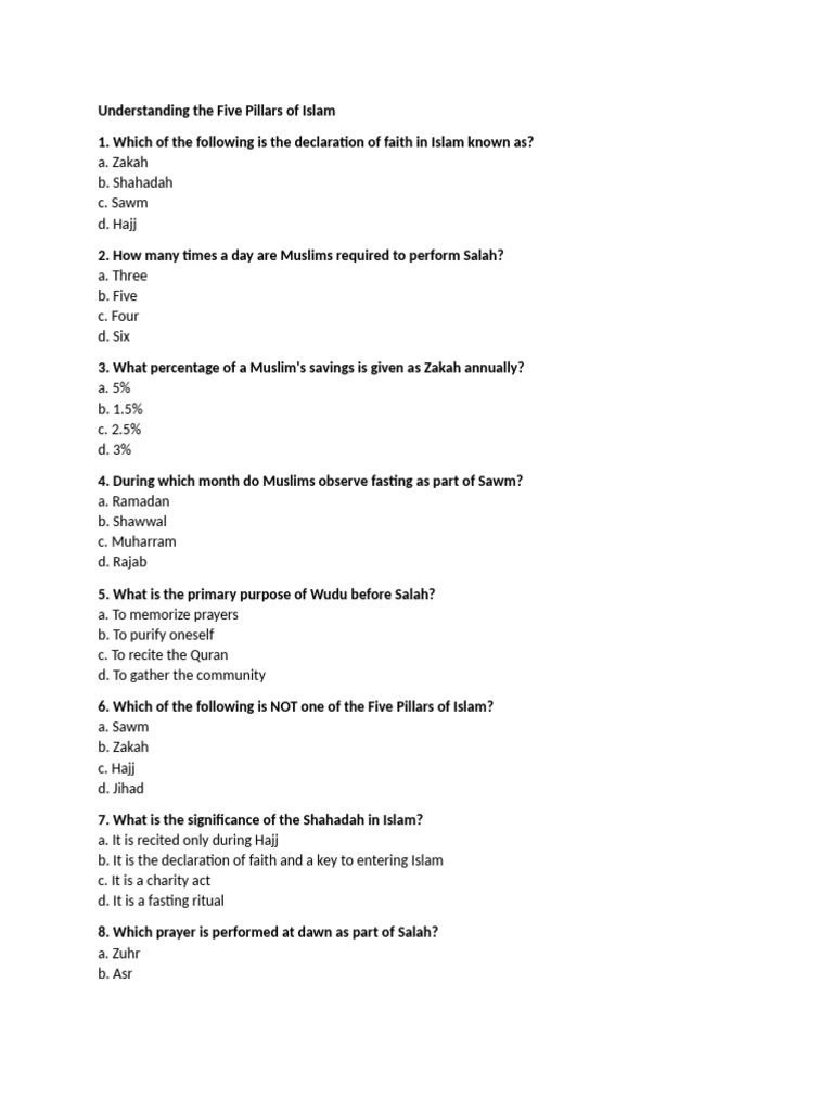 5 Pillars of Islam- Quiz | PDF | Hajj | Ramadan