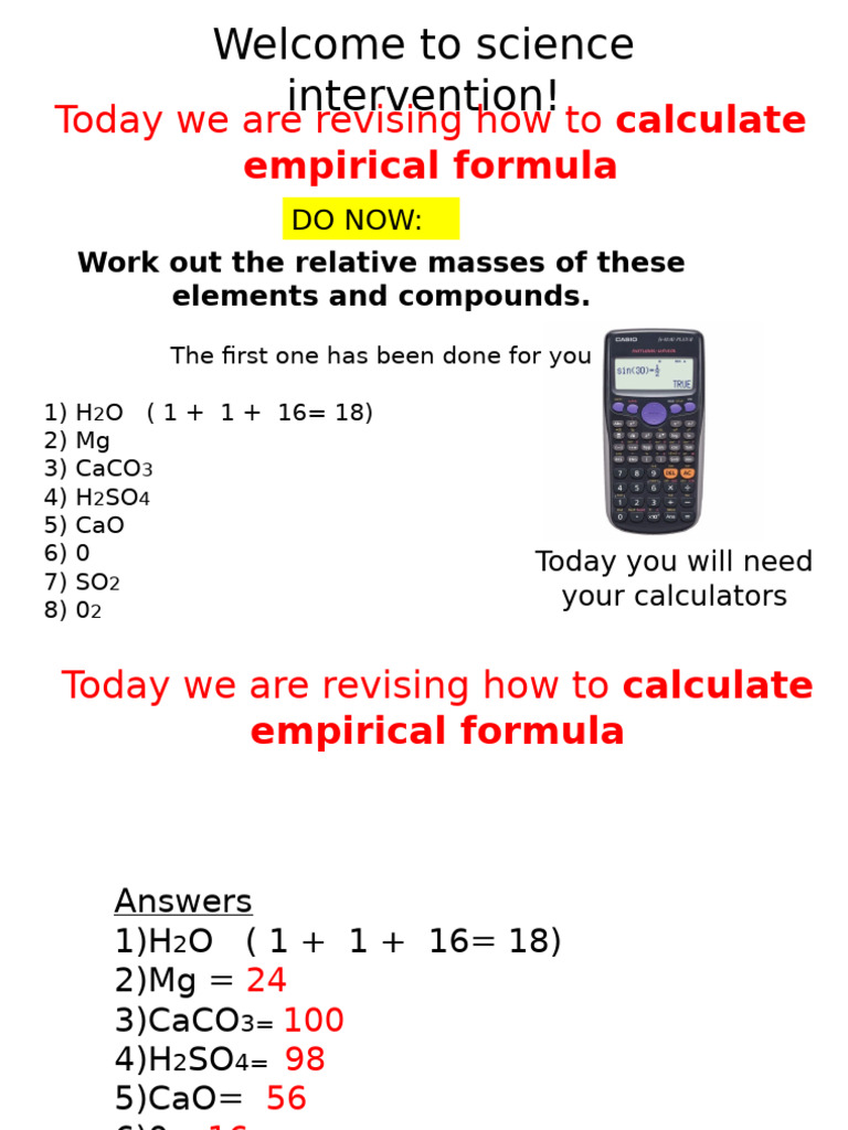 Empirical Formula Intervention Lesson (Autosaved) | PDF | Mole (Unit ...