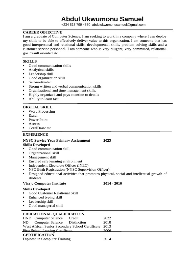 Computer Science Graduate Resume | PDF