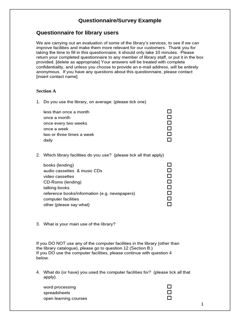 Questionnaire Template 08 | PDF | Libraries | Internet