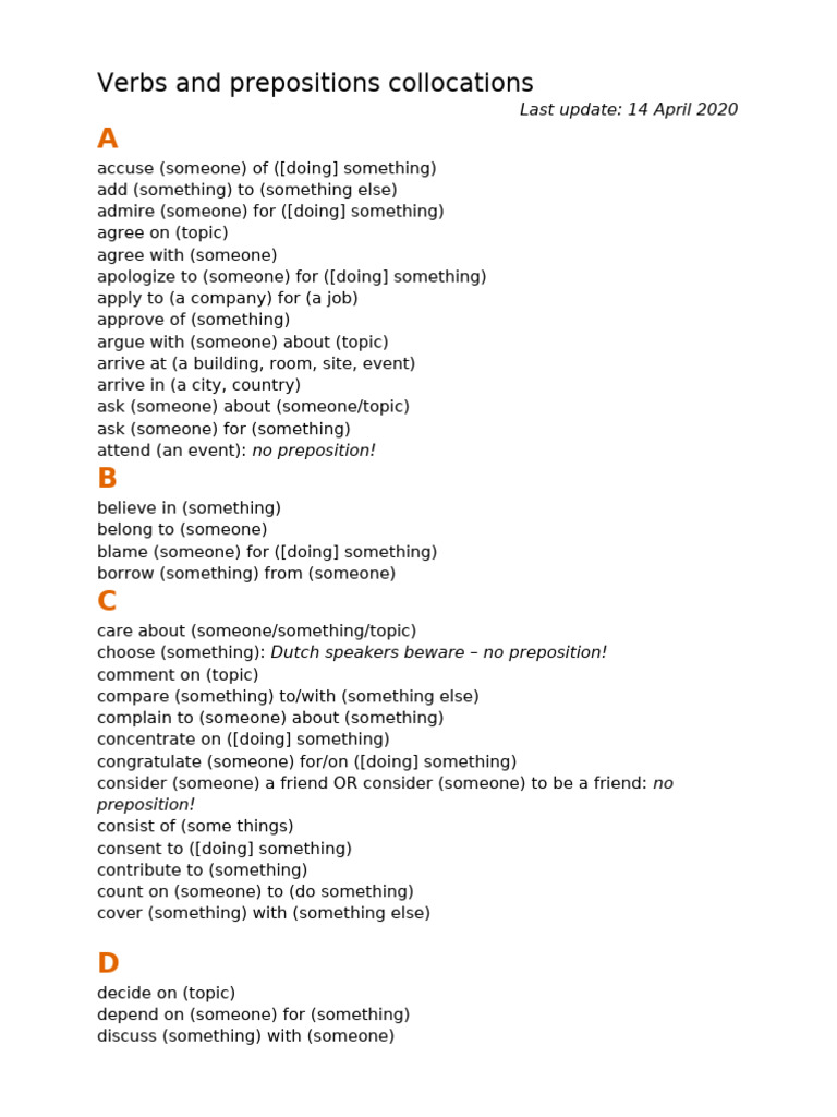 Verbs and Prepositions Collocations | PDF | Linguistics