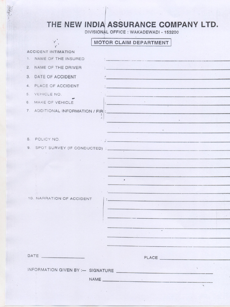 New India Claim Form | PDF | Driver's License | Insurance