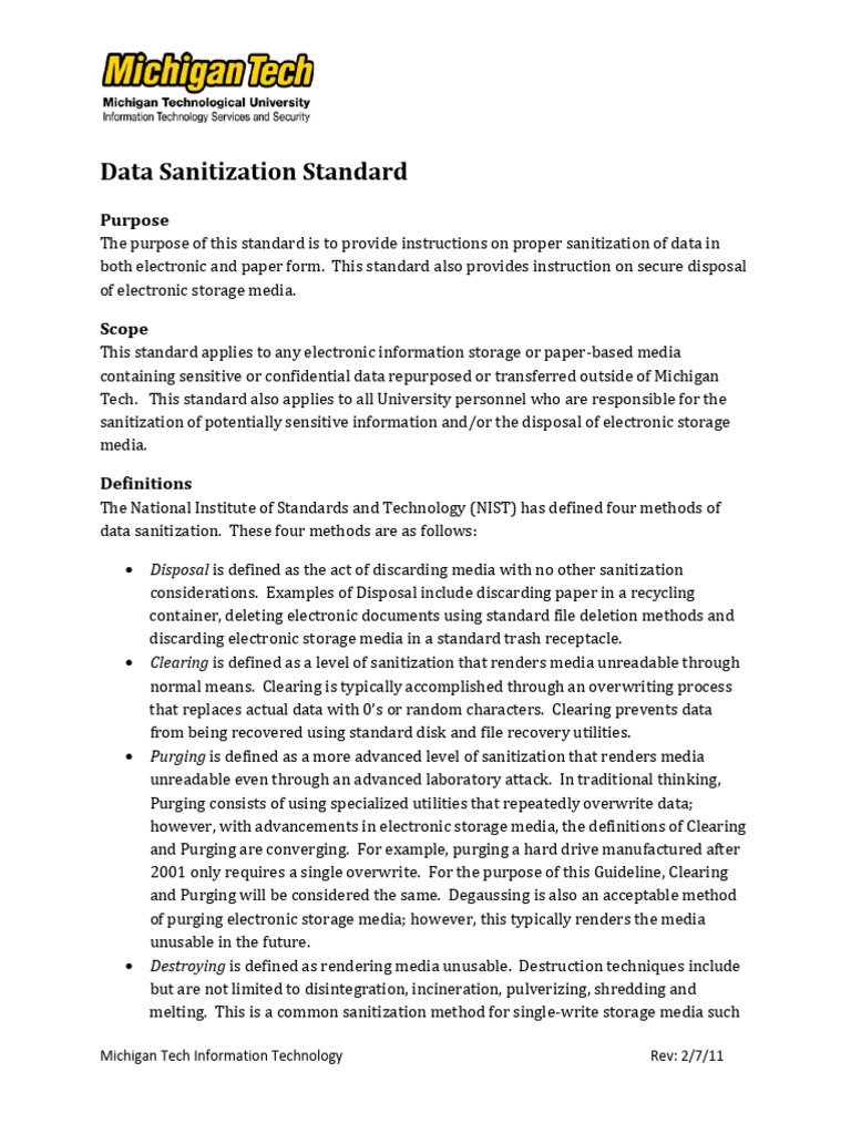 Data Sanitization Standard | PDF | Computer Data Storage | Computer Data