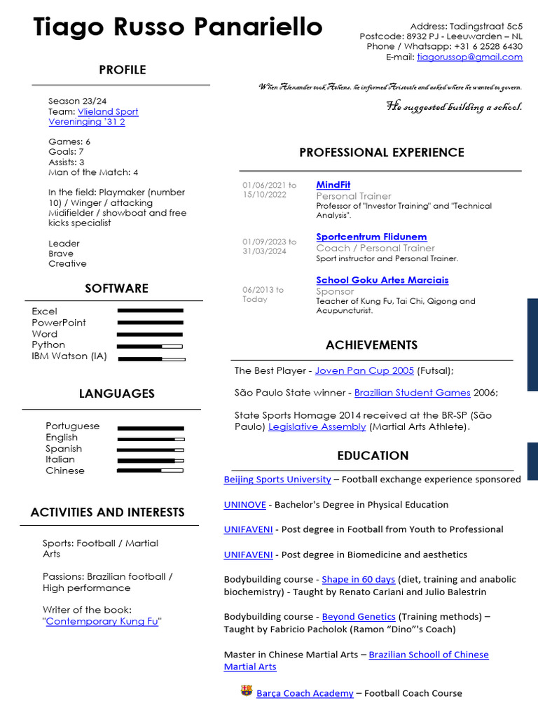CV Tiago Russo Panariello | PDF | Chinese Martial Arts
