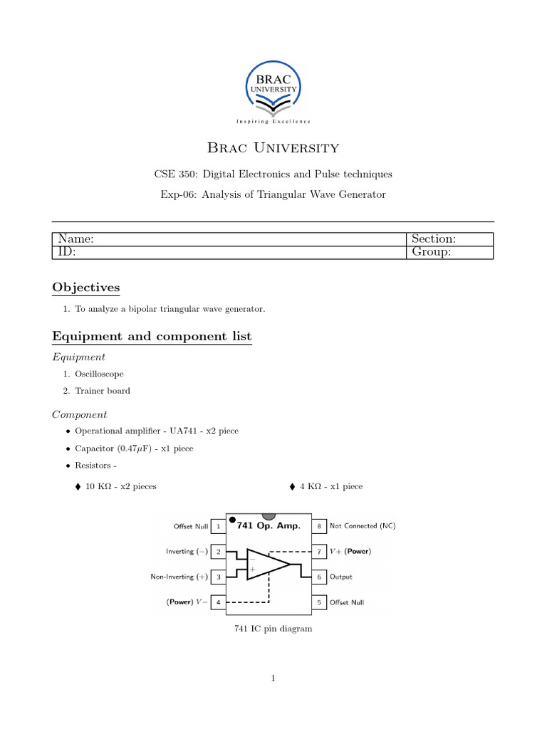 Exp-06 CSE350-Analysis of Triangular Wave Generator | PDF | Operational Amplifier | Electricity