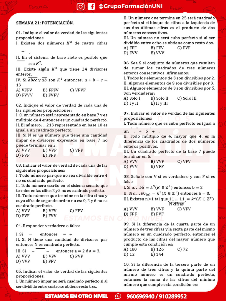 Proposiciones Matemáticas: Cuadrados y Cubos Perfectos | PDF | Objetos matemáticos | Notación ...