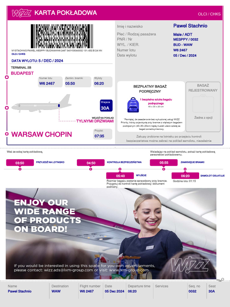 BoardingCard 388602190 BUD WAW | PDF