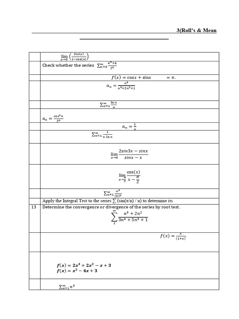 EM-1-Unit-2&3 (Rolls THM and Indeterminate Forms) Practice Questions | PDF | Power Series ...