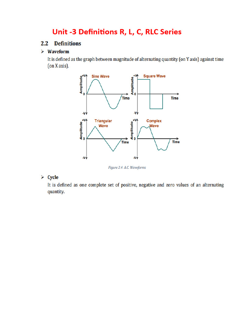 Unit-3 Definitions R,L,C RLC SERIES | PDF
