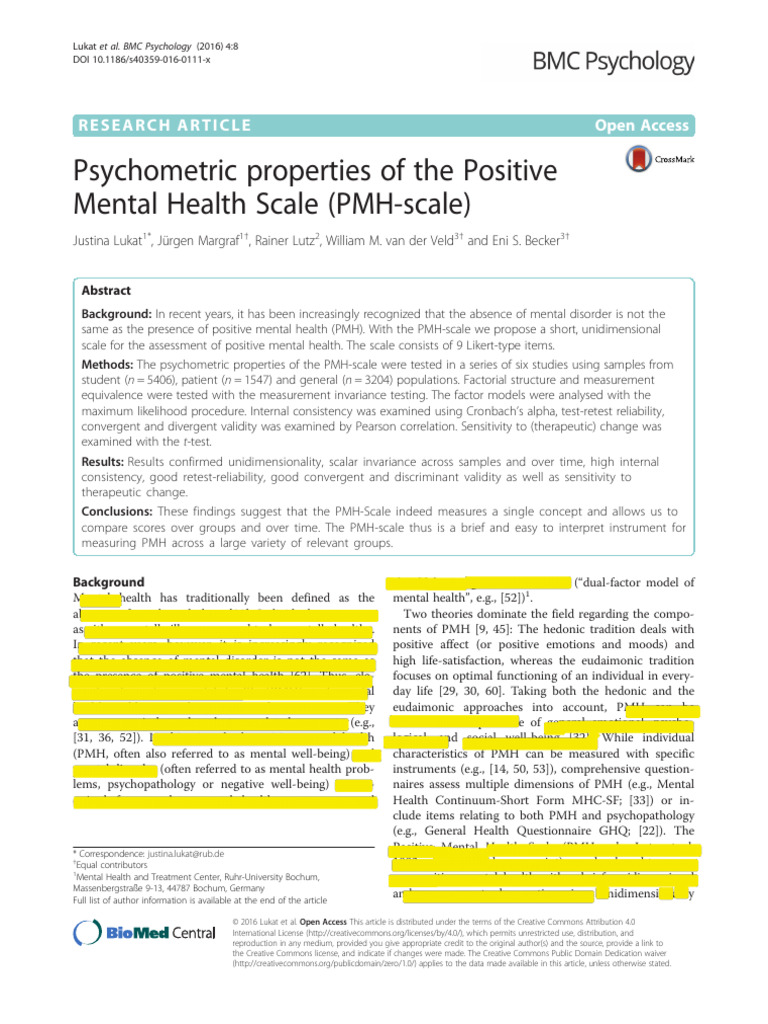 PMH - Scale | PDF | Mental Disorder | Standard Deviation