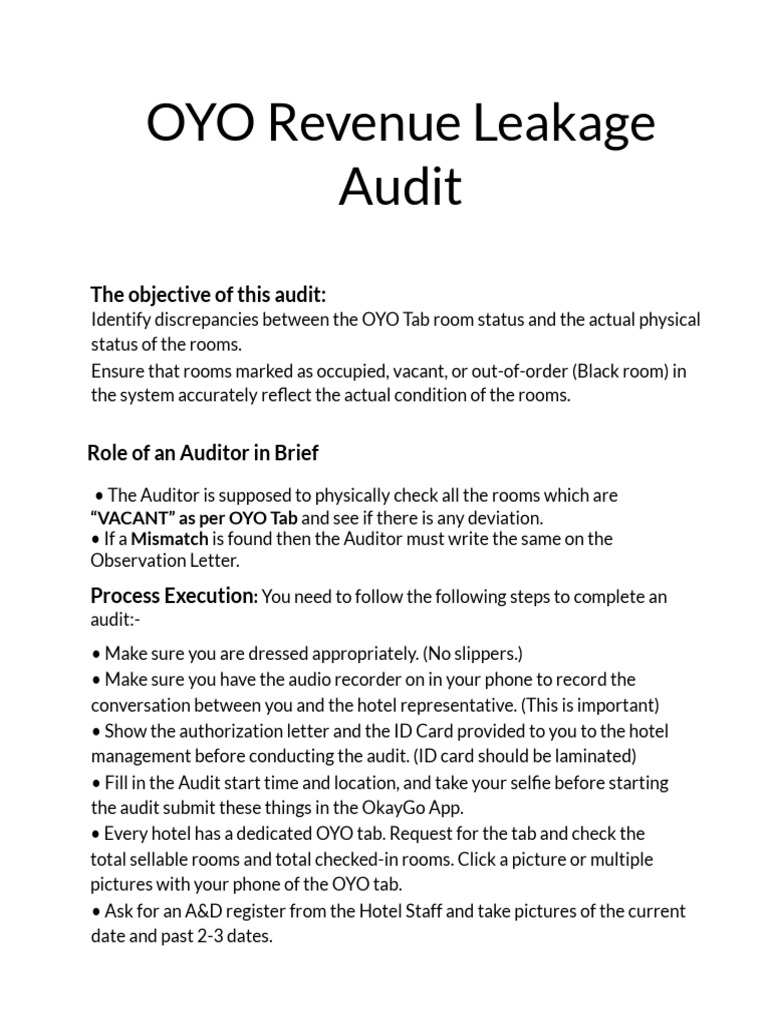 OYO Revenue Leakage Audit - Training Document | PDF | Bribery | Audit
