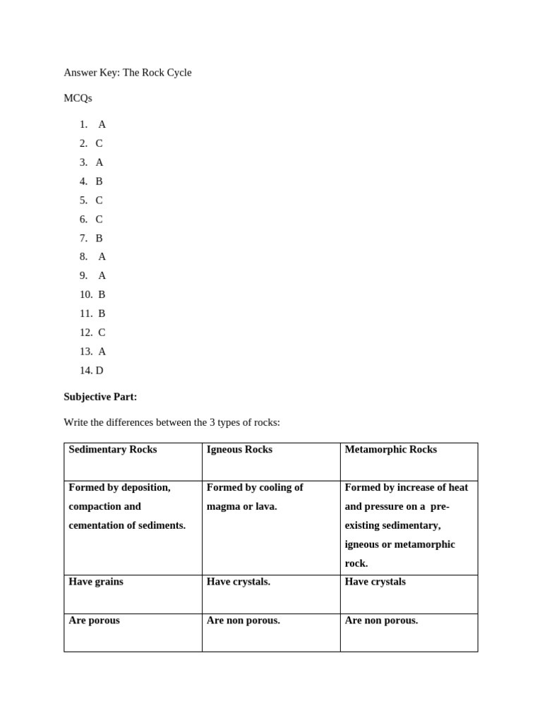 Rock Cycle Answer Key and Diagrams | PDF | Rock (Geology) | Sedimentary ...