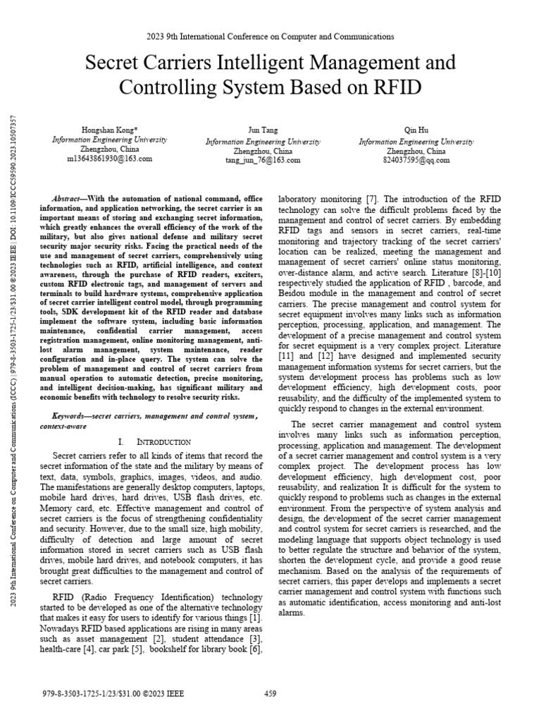 Secret Carriers Intelligent Management and Controlling System Based On ...