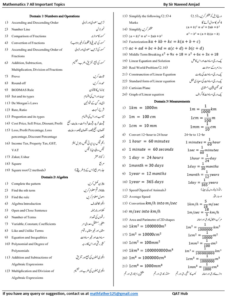 Mathematics 7 Important Topics | PDF