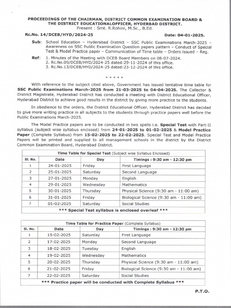 SSC Model Practice Papers - Syllabus and Time Table For Special Test ...