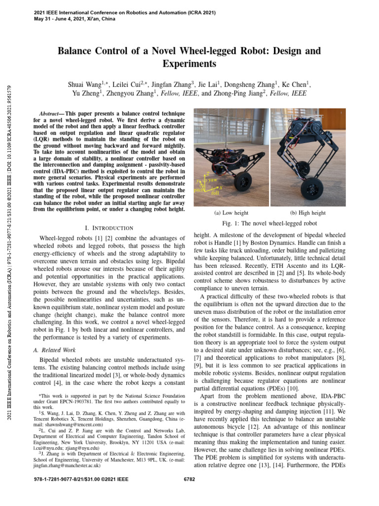 Balance Control of A Novel Wheel-Legged Robot Design and Experiments | PDF | Partial ...