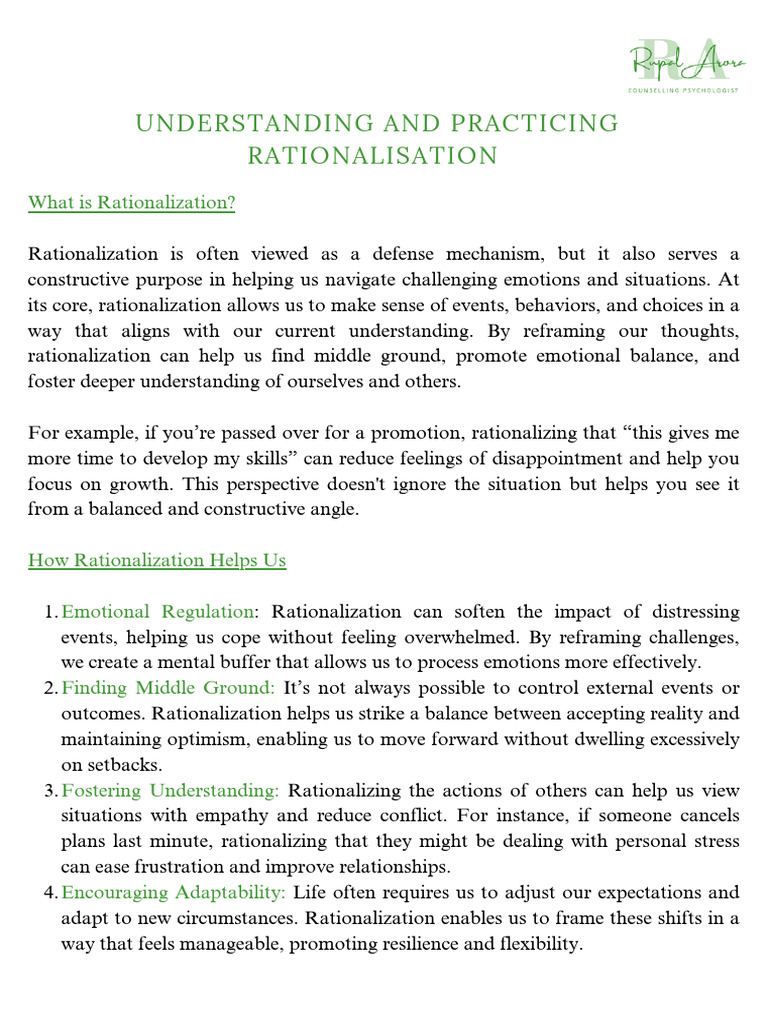 Understanding and Practicing Rationalisation (1) | PDF | Psychological ...