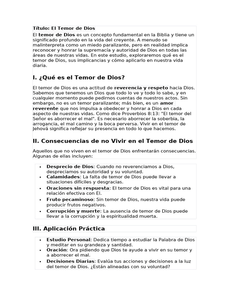 Entendiendo el Temor de Dios | PDF