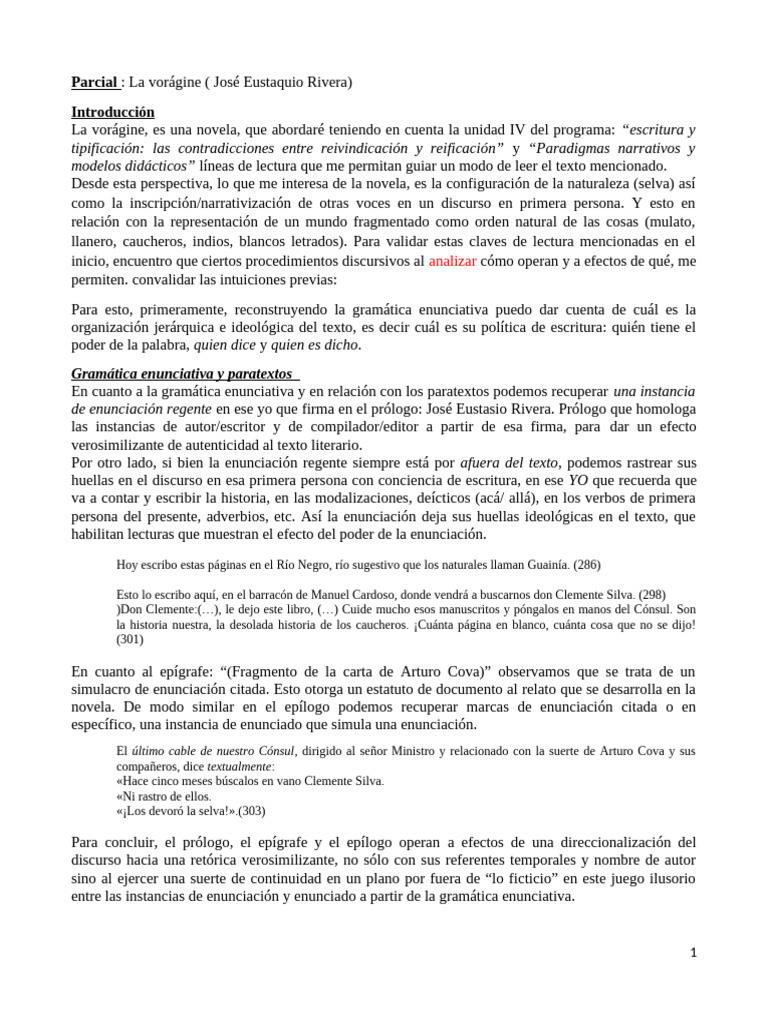 Parcial Hispano Claudia 2024 La Vorágine Version DEFINITIVA | PDF | Discurso