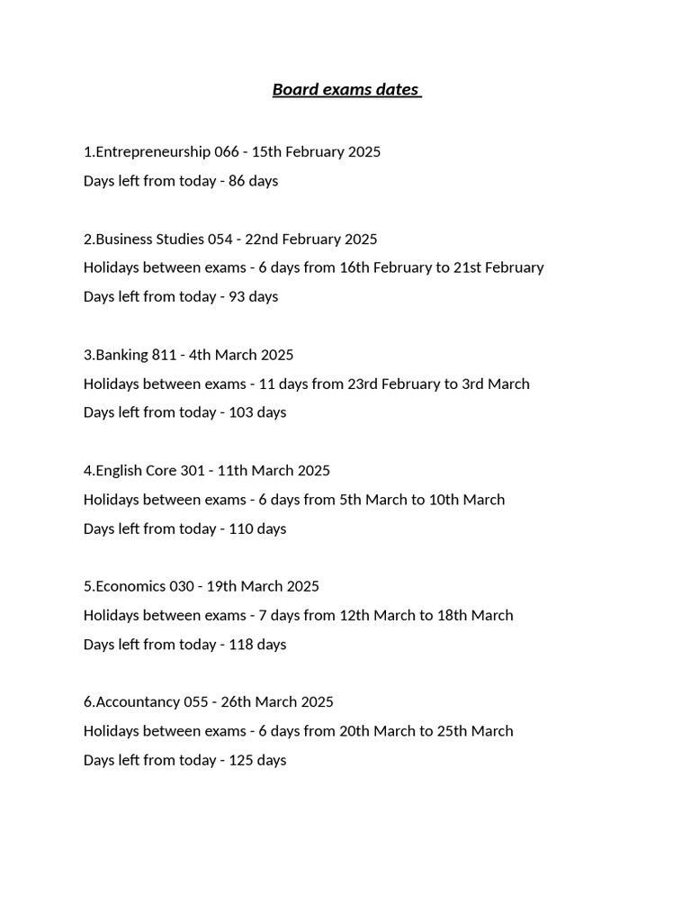 Class 12 Board Exam Dates Chapters and Weightage | PDF ...