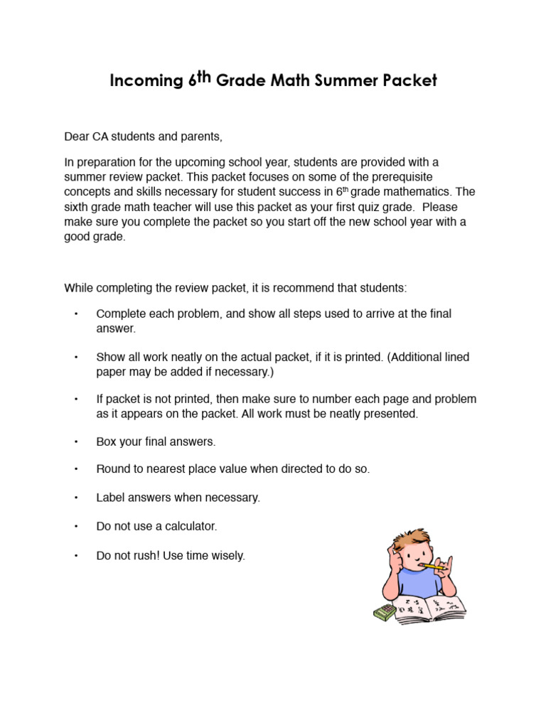 6th Grade Math Summer Review Packet | PDF | Division (Mathematics ...