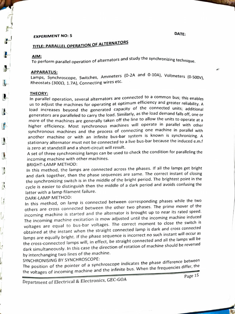 Parallel Operation of Alternator | PDF | Voltage | Power (Physics)