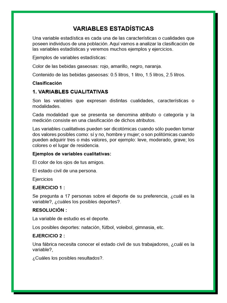 VARIABLES ESTADÍSTICAS | PDF | Estadísticas