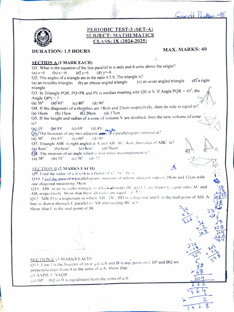 Maths PT Paper | PDF | Triangle | Euclidean Plane Geometry