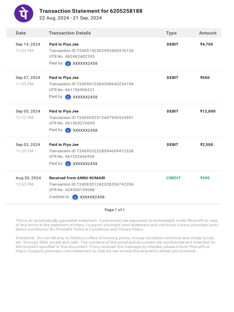 PhonePe Statement Aug2024 Sep2024 | PDF