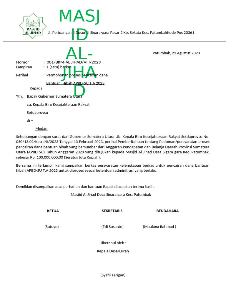 kOP SURAT MASJID AL JIHAD (1) | PDF