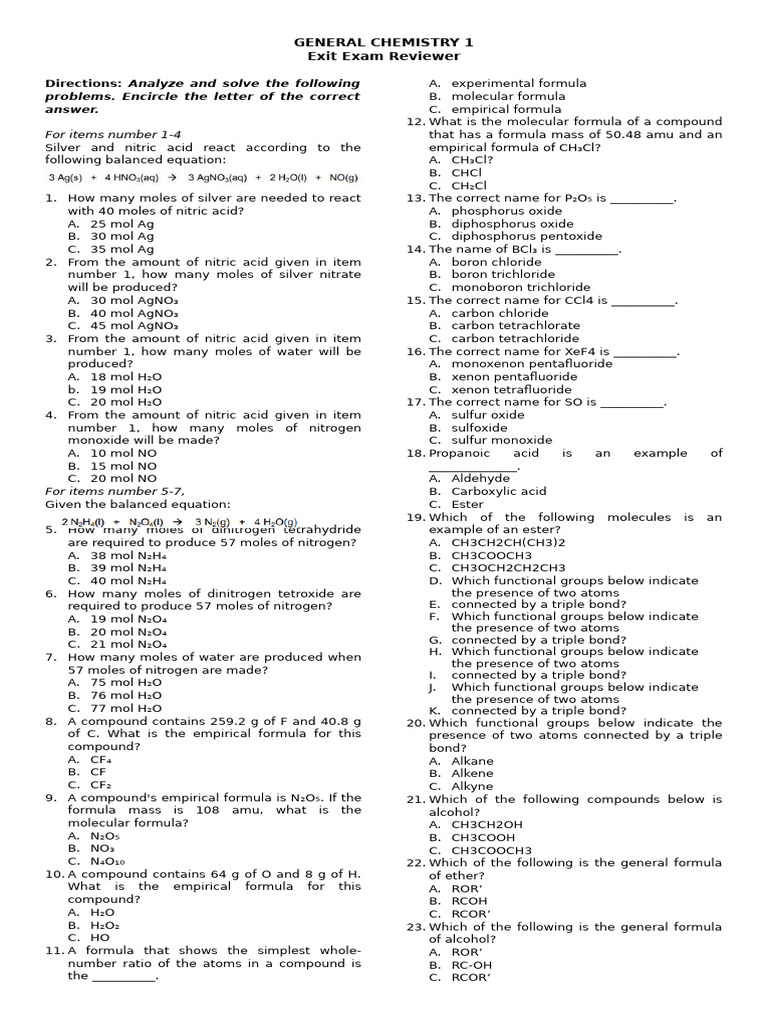 Chemistry Exit Exam Reviewer | PDF | Mole (Unit) | Oxide