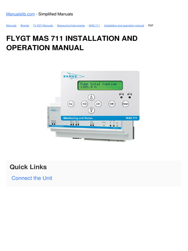 Flygt Mas 711 Installation and Operation Manual: Quick Links | PDF ...