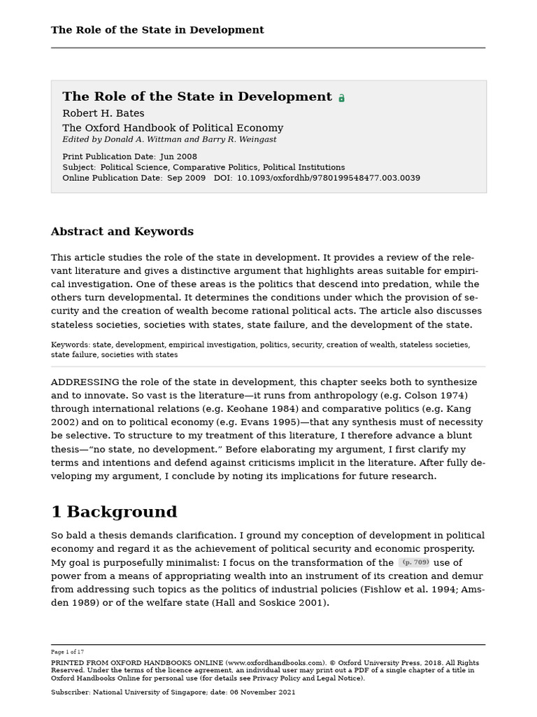 Wittman Et Al - 2009 - The Role of The State in Development | PDF ...