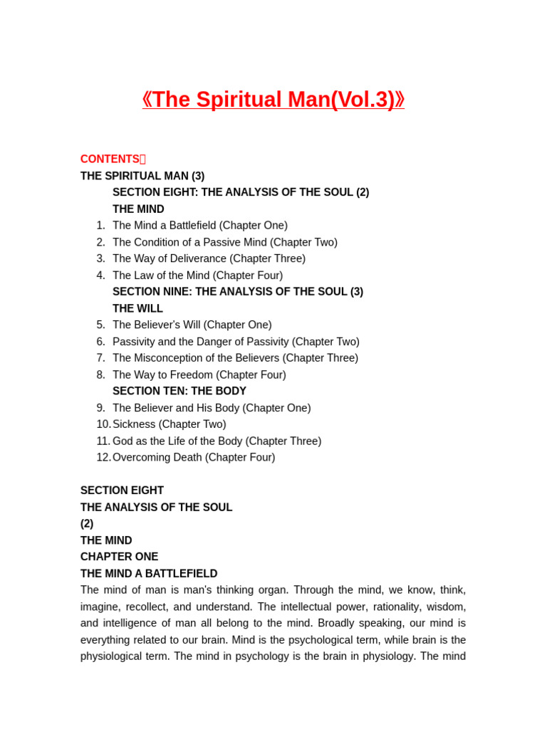 987114 the Spiritual Man (Vol.3) (Watchman Nee) | PDF | Satan | Thought