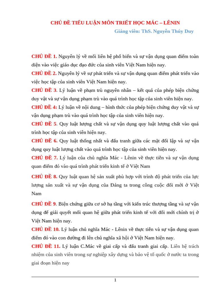 Chủ Đề Tiểu Luận Triết Học - c.duy | PDF