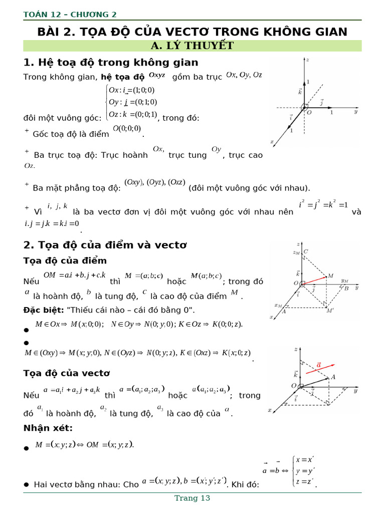 Bai 2-1 Toa do cua vecto trong khong gian | PDF