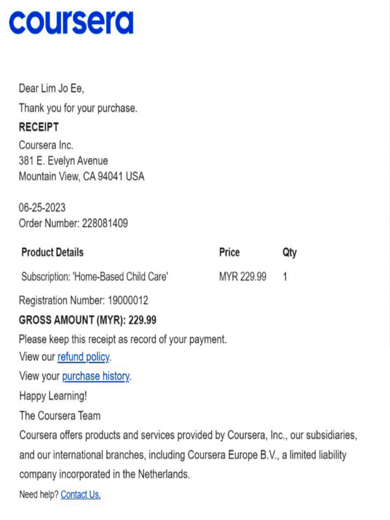 Coursera Receipt 1 | PDF
