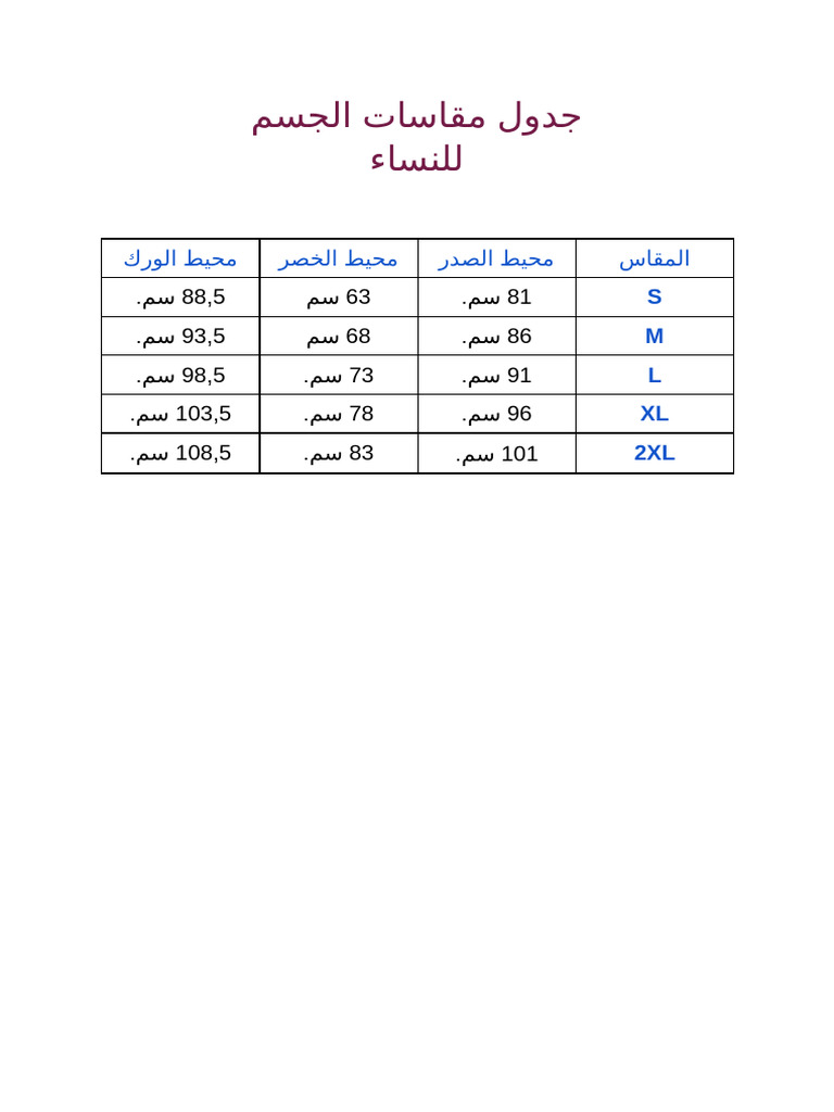 Body Size Chart | PDF