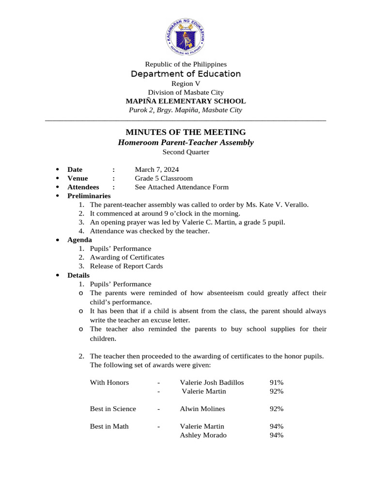 2Minutes-PTA-2023-2024 | PDF | Educational Institutions | Educational ...
