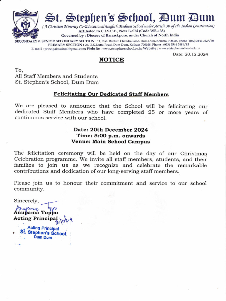 Notice - Felicitation of Staff Members | PDF