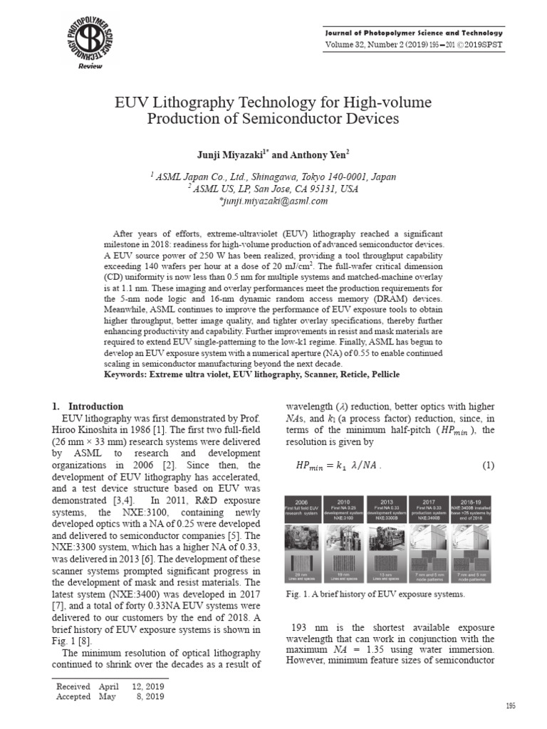 EUV Lithography Technology for High-volume Production of Semiconductor Devices (ASML) | PDF ...