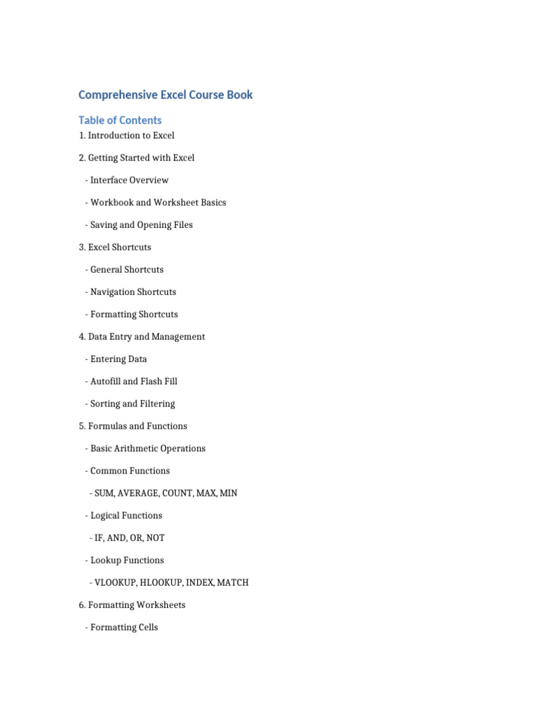 Comprehensive Excel Course Book | PDF | Microsoft Excel | Application ...