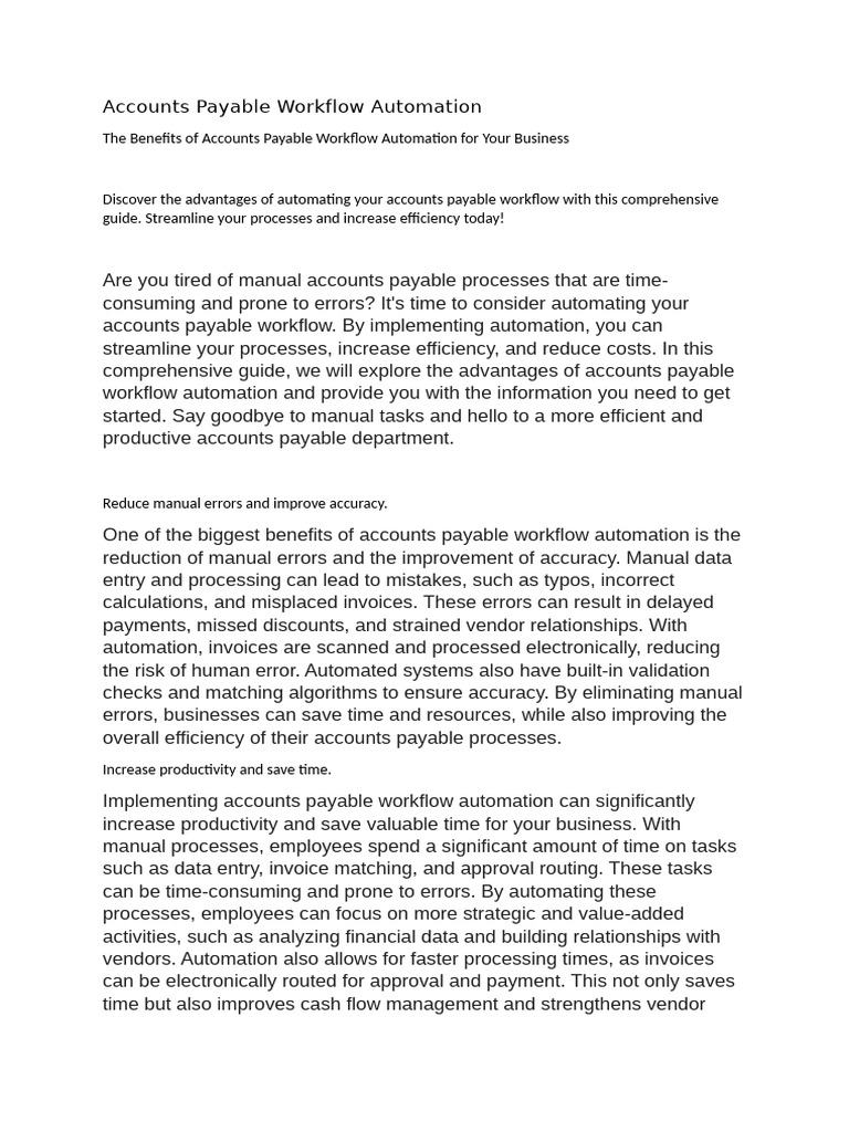 Accounts Payable Workflow Automation | PDF | Accounts Payable | Automation