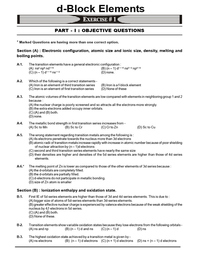 d Block elements exer | PDF | Transition Metals | Nickel