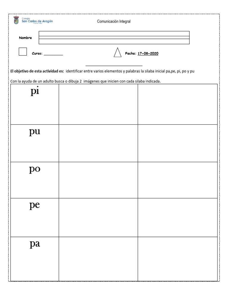 17 08 2020 Identificar Silaba Inicial Pa Pe Pi Po Pu | PDF