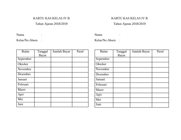 KARTU KAS KELAS IV B | PDF