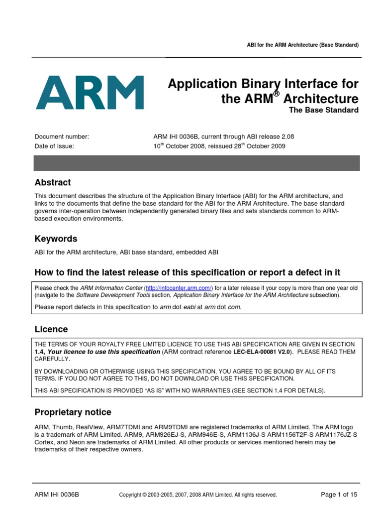 Application Binary Interface For The ARM Architecture | PDF | C++ | Library (Computing)