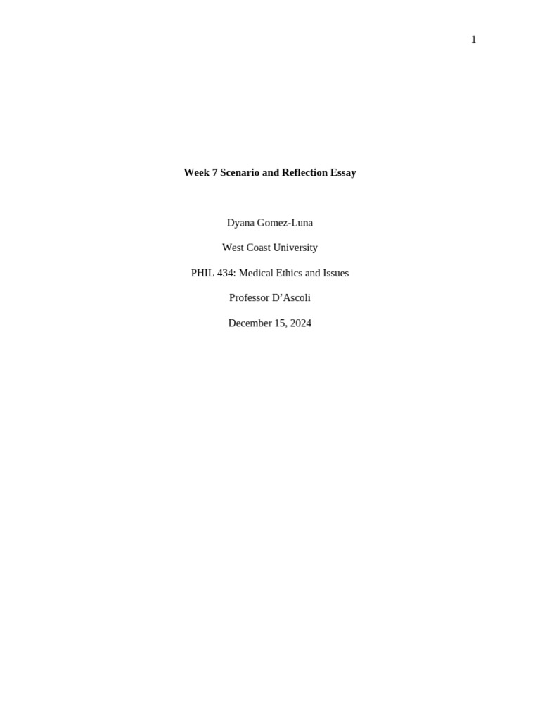 W7 Scenario and Reflection Essay | PDF | Medical Ethics | Autonomy