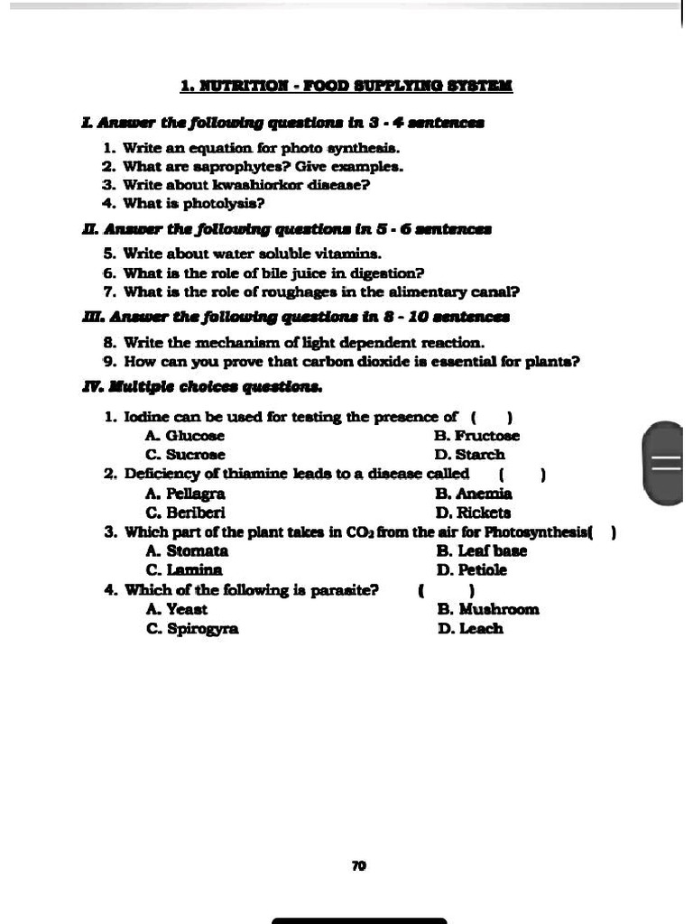 Biology SA1 Questions | PDF