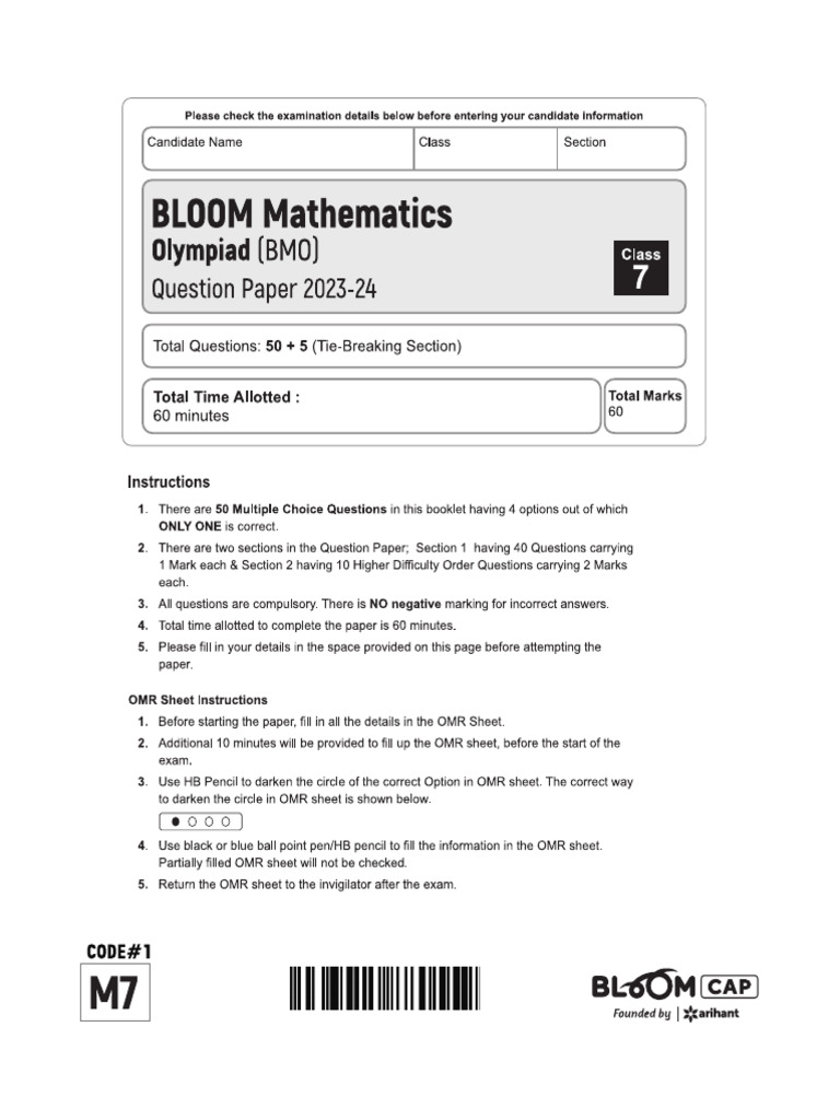 Bloom Olympiad Mathematics 7th M7 | PDF
